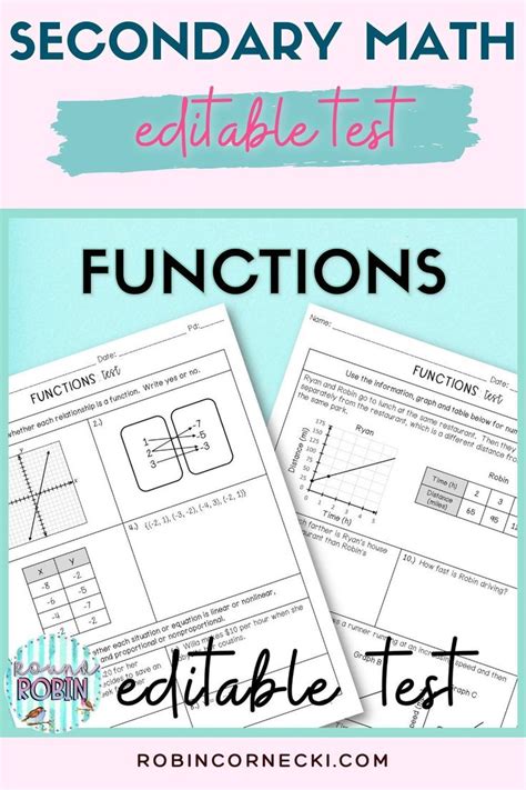 Functions Editable Test Th Grade Math High School Math Lesson Plans Math Lesson Plans