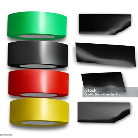 조각 스카치 흰색 배경에 격리 된 접착제 벡터 종이 테이프 또는 노란색 끈적 끈적한 덕트 스트립 찢어진 그런지 텍스처 가장자리에 대한 스톡 벡터 아트 및 기타 이미지