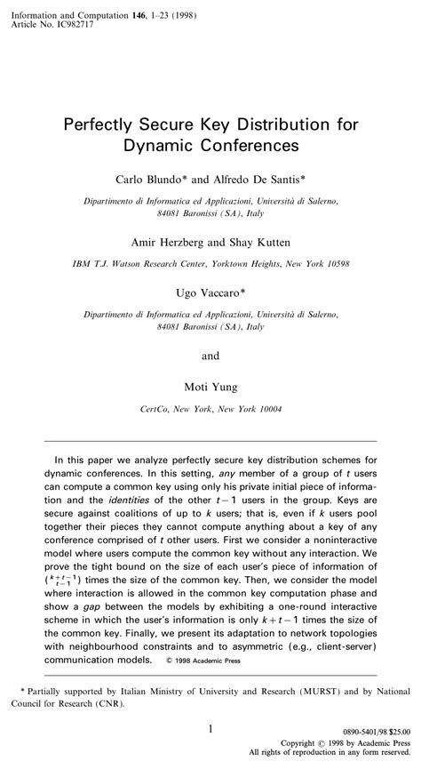 Pdf Perfectly Secure Key Distribution For Dynamic Conferences