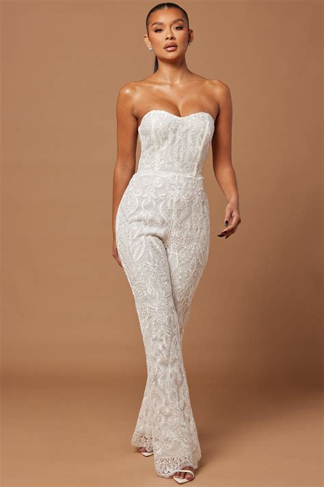 Esther Sequin Embroidered Jumpsuit White Fashion Nova