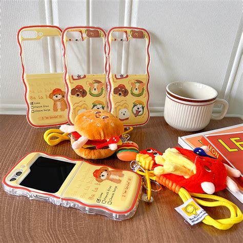 햄버거 인형 키링 스트랩 물결 웨이브 실리콘 범퍼 갤럭시 Z플립5 Z플립4 Z플립3 제트플립5 제트플립4 제트플립3 지플립 5 4 3 귀여운 디자인 케이스 에이블리