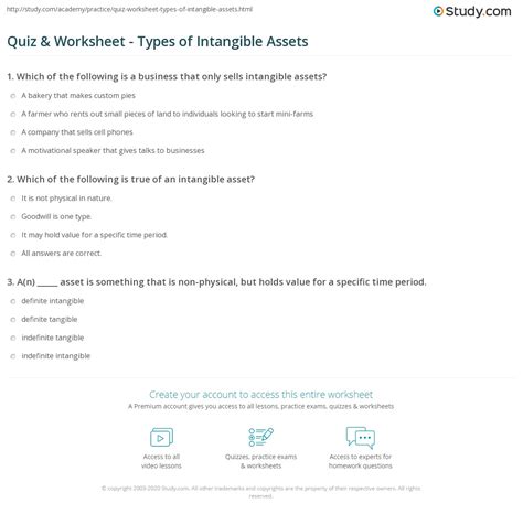 Quiz And Worksheet Types Of Intangible Assets