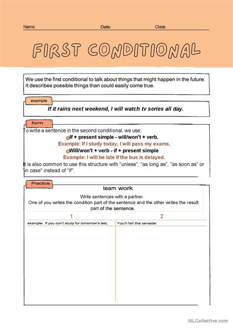 First Conditional General Gramma Fran Ais Fle Fiches Pedagogiques Pdf