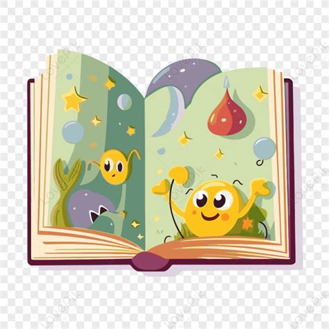 책 클립 아트 우주 만화에서 재미있는 캐릭터와 열린 책 벡터 Png 일러스트 무료 다운로드 Lovepik