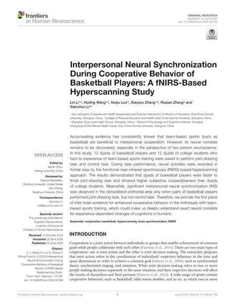 Pdf Interpersonal Neural Synchronization During Cooperative Behavior Of Basketball Players A