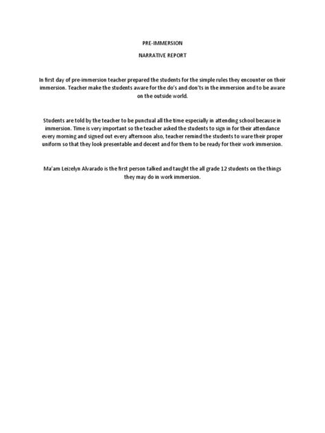 Narrative Report Immersion Pdf
