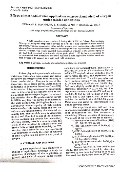 Pdf Effect Of Methods Of Zinc Application On Growth And Yield Of