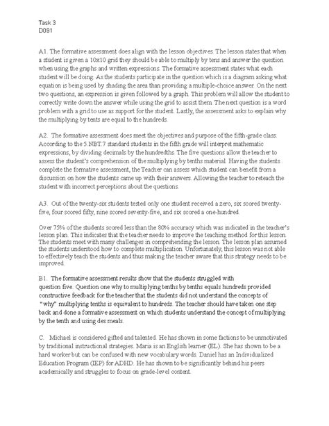 Task3 D091 None Task 3 D A1 The Formative Assessment Does Align With The Lesson Objectives