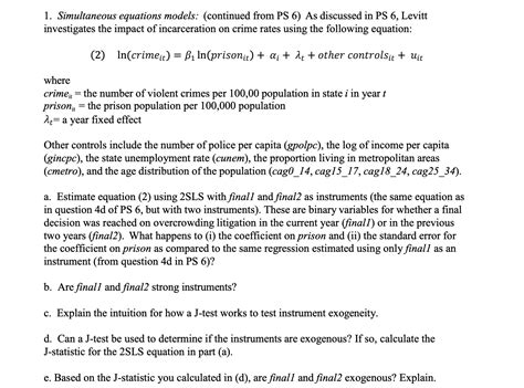 Solved 1 Simultaneous Equations Models Continued From Ps