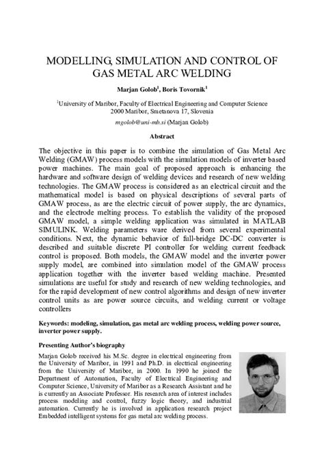 pdf modelling simulation and control of gas metal arc welding