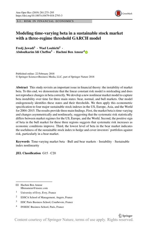 Modeling Time Varying Beta In A Sustainable Stock Market With A Three Regime Threshold Garch