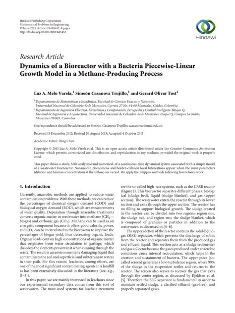 PDF Dynamics Of A Bioreactor With A Bacteria Piecewise Linear Growth Model In A Methane