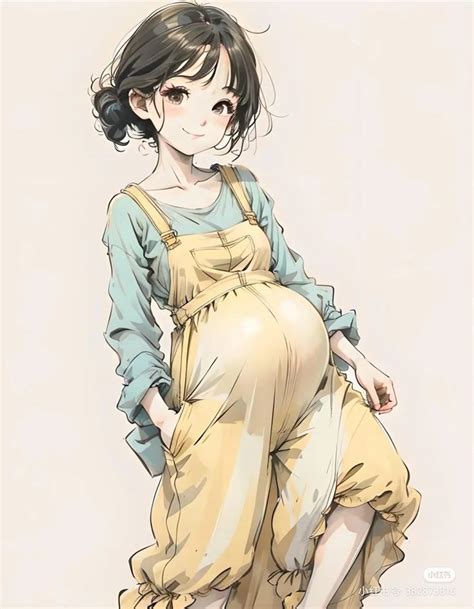 A Drawing Of A Pregnant Woman Wearing An Apron And Holding Her Hand On Her Hip
