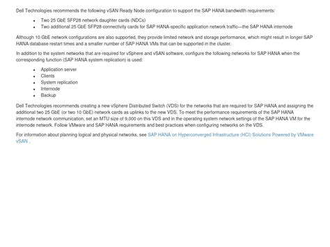 Network Sap Hana Deployments On Dell Poweredge For Vmware Vsan Hyperconverged Infrastructure