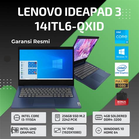 Jual Laptop Lenovo Resmi Ideapad Itl Qxid With Intel I G Gb Ssd Ram Gb Ddr