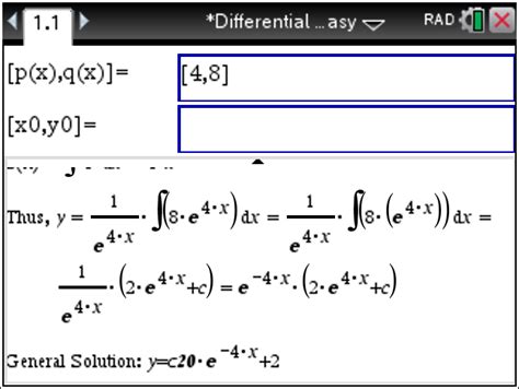 tinspire cx cas solving 1 order differential equations step by