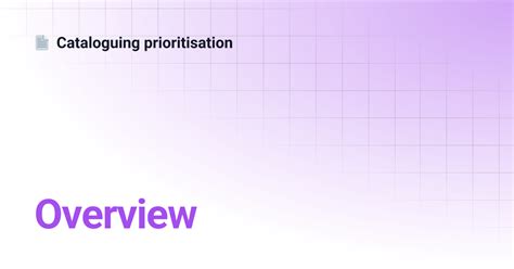Overview Cataloguing Prioritisation