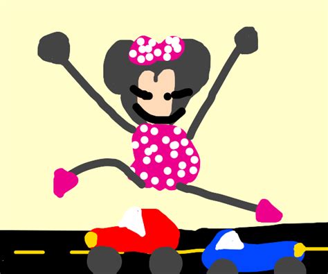 Minnie Mouse Jumping Over The Highway Drawception