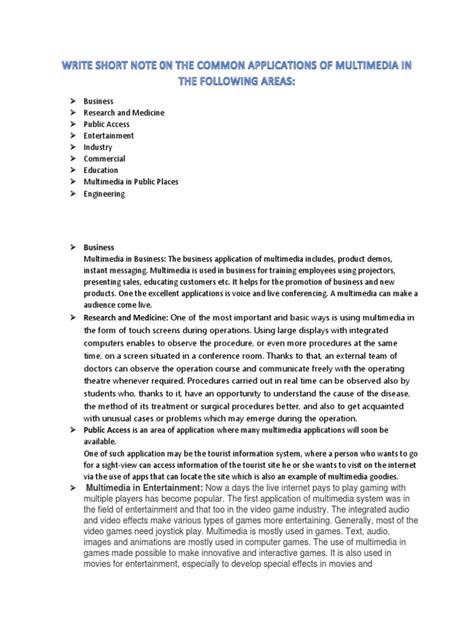 Write Short Note 0n The Common Applications Of Multimedia In The