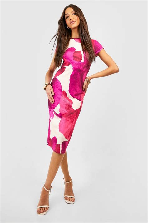 Abstract Cap Sleeve Bodycon Midi Dress Boohoo Uk