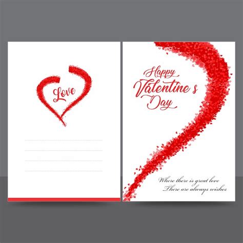 레드 하트 디자인 발렌타인 데이 인사말 카드 프리미엄 벡터