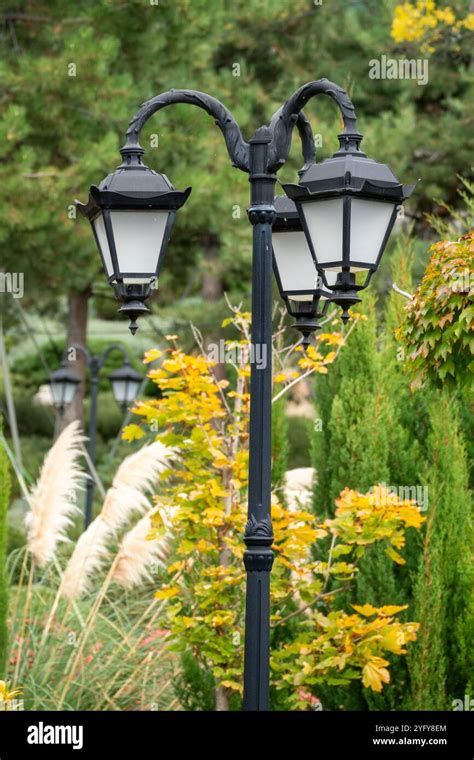 Lamps Garden Lighting Outdoor Three Black Lamp Posts With White Glass