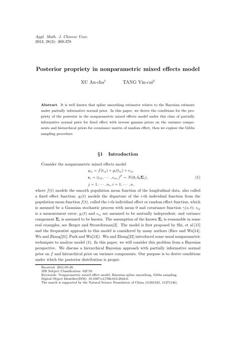 Pdf Posterior Property In Nonparametric Mixed Effects Model