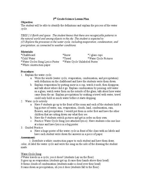 2nd Grade Science Lesson Plan Pdf Water Cycle Water