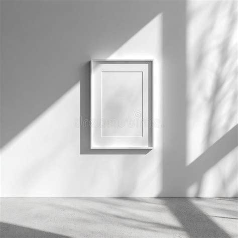 Minimalist White Frame Mockup With Natural Light And Shadows Stock