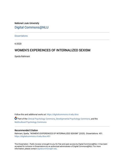 Womens Expereinces Of Internalized Sexism Pdf Sexism Body Image