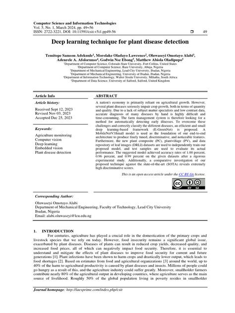 Deep Learning Technique For Plant Disease Detection Pdf Food Security Deep Learning