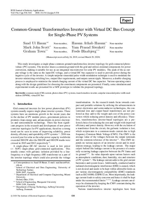 Pdf Common Ground Transformerless Inverter With Virtual Dc Bus Concept For Single Phase Pv Systems