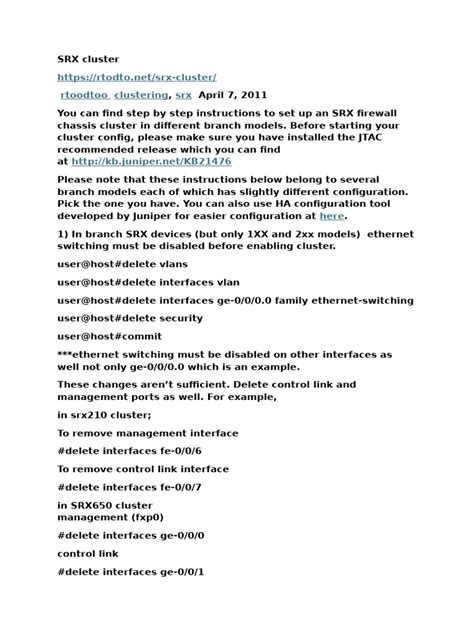 Srx Chassis Cluster Basics Pdf Computer Cluster Transmission