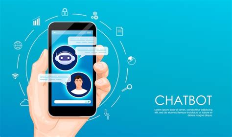 premium vector man holding smartphone with chat bot robot with circle