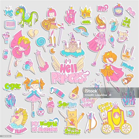 용감한 말괄량이 지옥 공주 벡터 만화 설정합니다 공주 마법과 페미니즘 일러스트 레이 션 작은 십 대 소녀 공주 슈퍼 히어로 전사