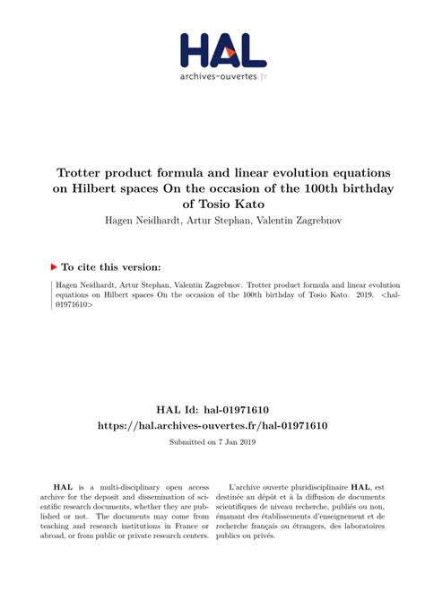 Pdf Trotter Product Formula And Linear Evolution Equations On Hilbert Spaces On The Occasion