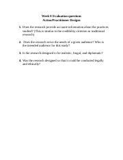 Week Evaluation Questions Docx Week Evaluation Questions Action Practitioner Designs