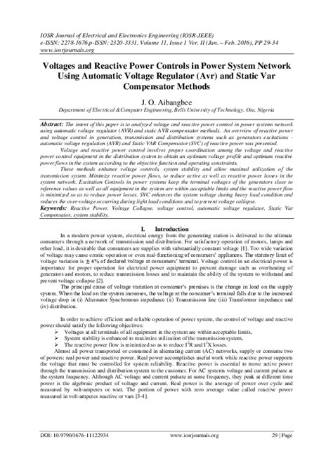 Pdf Voltages And Reactive Power Controls In Power System Network