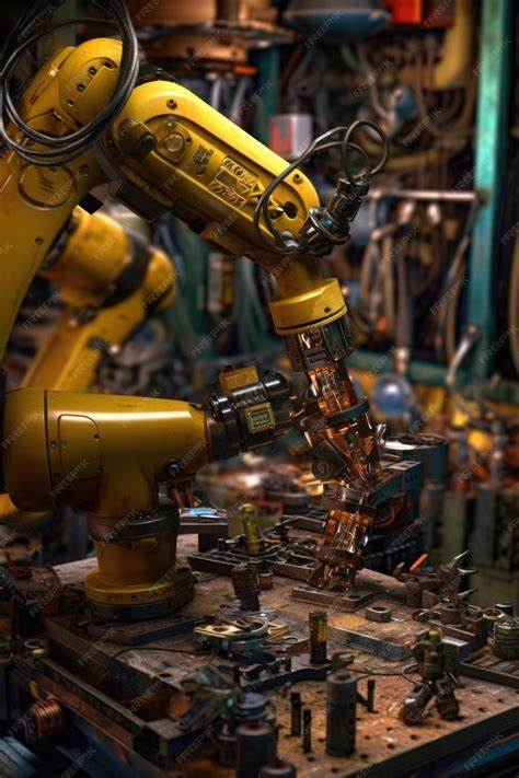 Premium Ai Image Closeup Of Robotic Arm In Assembly Line Created With Generative Ai