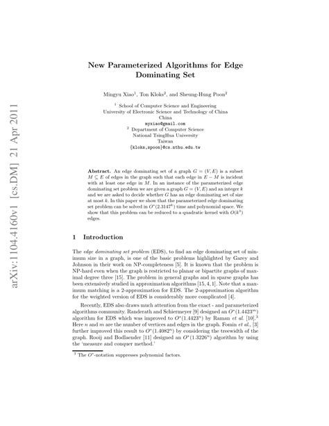 Pdf New Parameterized Algorithms For Edge Dominating Set