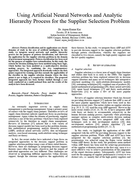 Using Artificial Neural Networks And Analytic Hierarchy Process For The