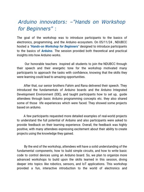 Arduino Innovators Hands On Workshop For Beginners Pdf