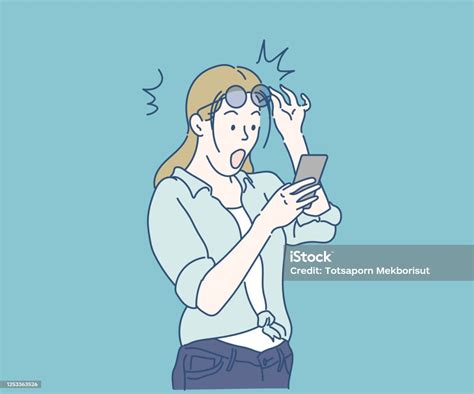 충격적인 좋은 소식을 받는 동안 휴대 전화로 소셜 네트워크에서 가장 친한 친구들과 채팅하는 젊은 여성 놀랐습니다 얇은 선 스타일