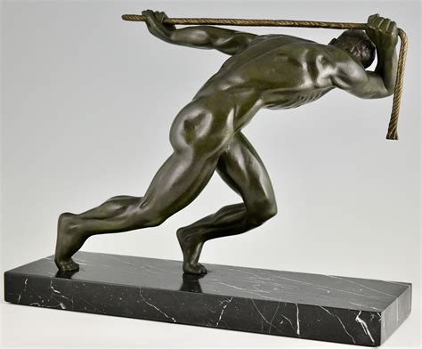 Art Deco Bronze Sculpture Male Nude Athlete By Maurice Guiraud Rivière