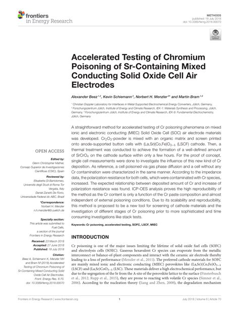 Pdf Accelerated Testing Of Chromium Poisoning Of Sr Containing Mixed Conducting Solid Oxide