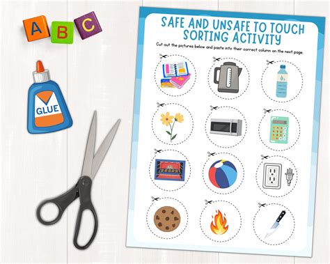 safe and unsafe to touch sorting activity cut and paste safe and