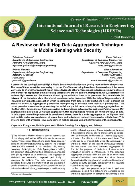 pdf a review on multi hop data aggregation technique in mobile