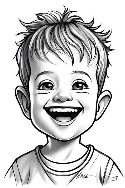 Coloriage Enfant Joyeux Croquis Au Crayon Imprimable Coloriage Adulte