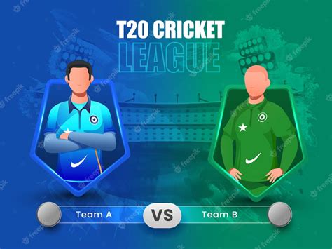 추상 녹색 및 파란색 배경에 T20 크리켓 경기 참가 팀 A Vs B 프리미엄 벡터