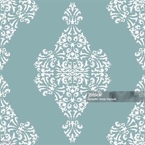 파스텔 회색 녹색 배경에 빅토리아 빈티지 화이트 패턴 다마스크 장식 기하학적 원활한 패턴 파스텔 색조 벡터 그래픽 빈티지 패턴 직물 타일 벽지 또는 포장용 밝은 청색에 대한